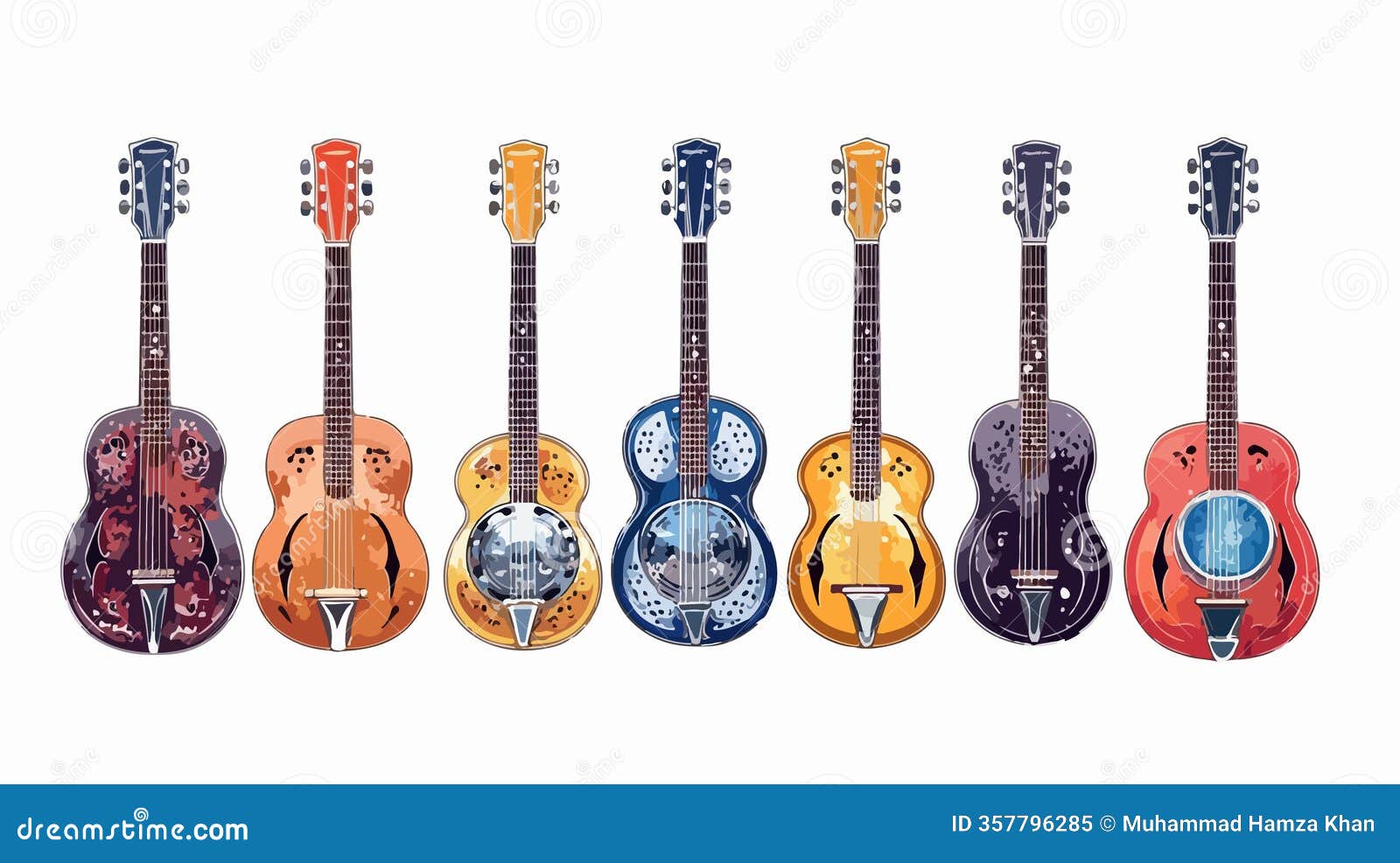 Professional Dobro Resonator Guitars Collection Aligned in Studio ...