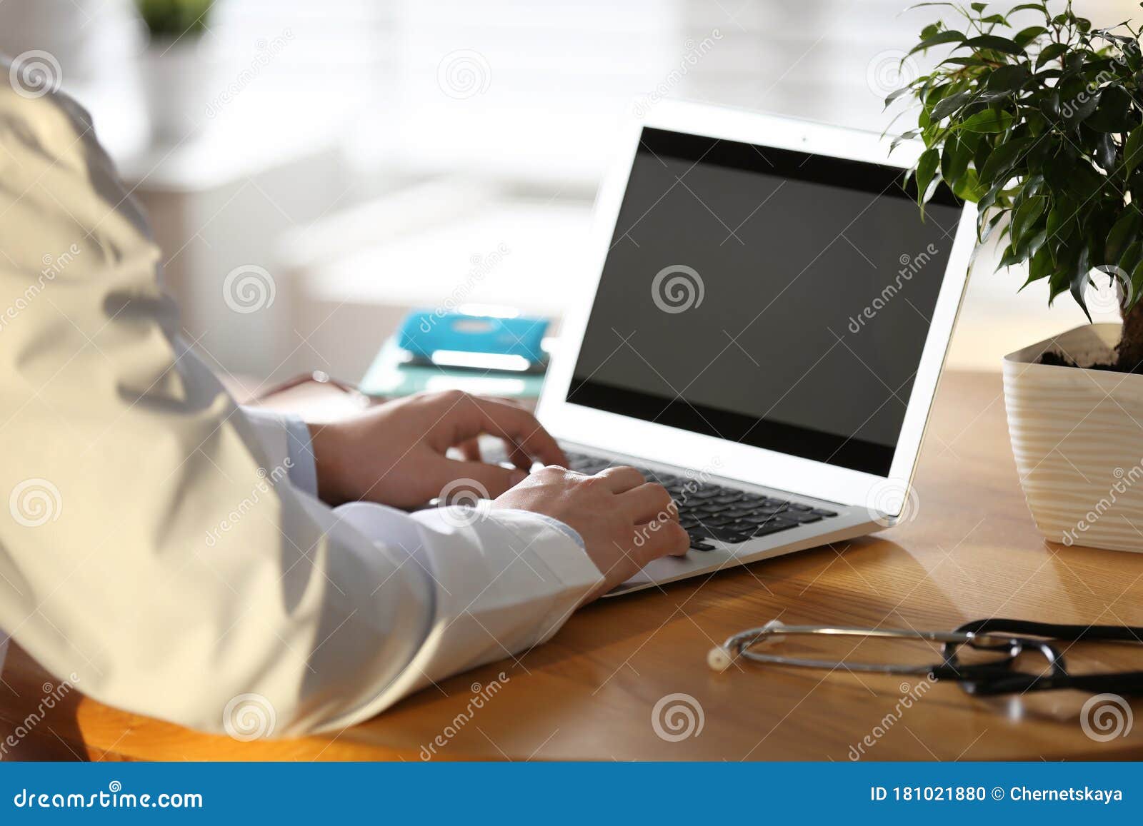 Professional Doctor Working on Laptop in Office Stock Photo - Image of ...