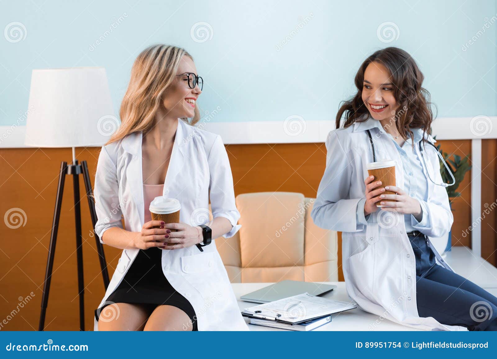 Professional Doctors Drinking Coffee in Cabinet on Break Stock Photo ...
