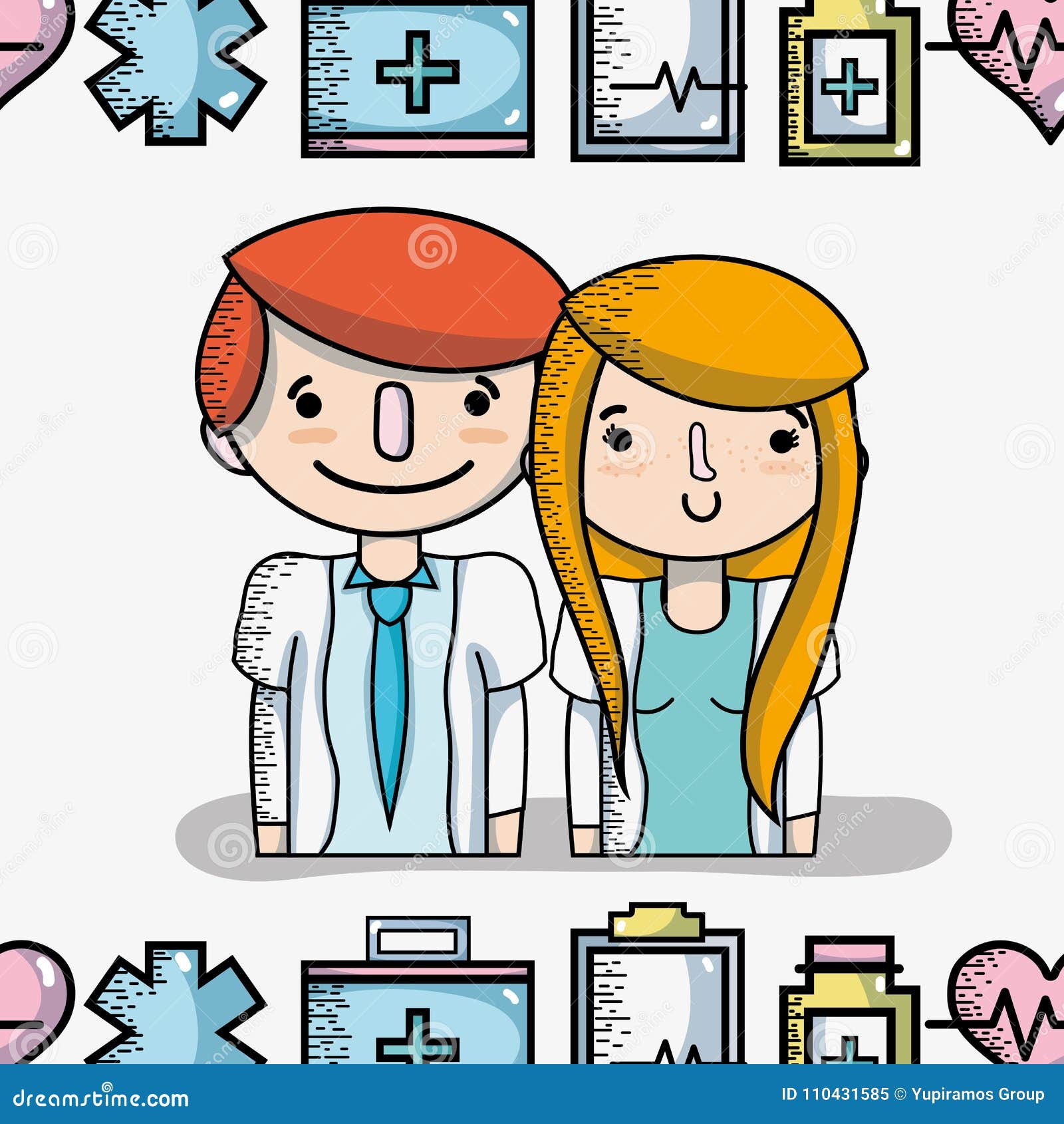 Professional Doctors with Medical Elements Stock Vector - Illustration ...