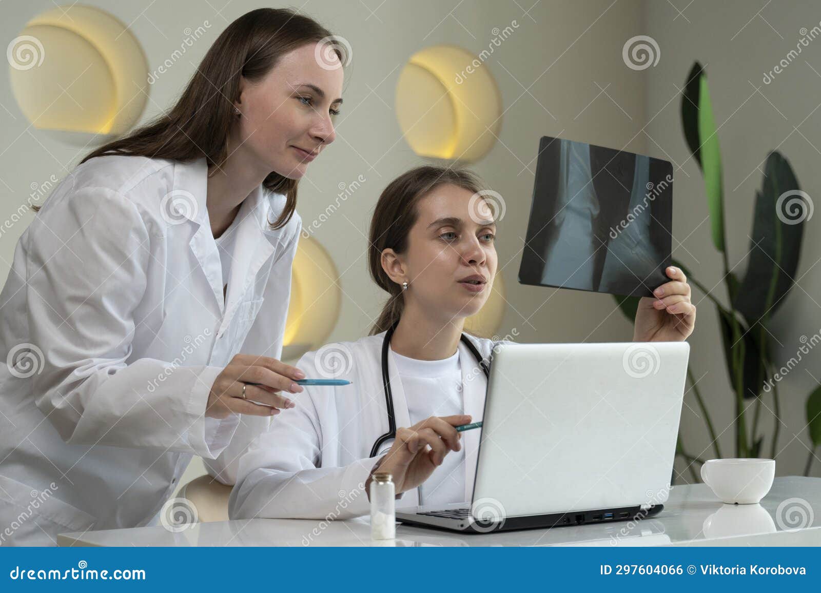 Professional Doctors Study the Patient S X-ray. Two Female Doctors Work ...