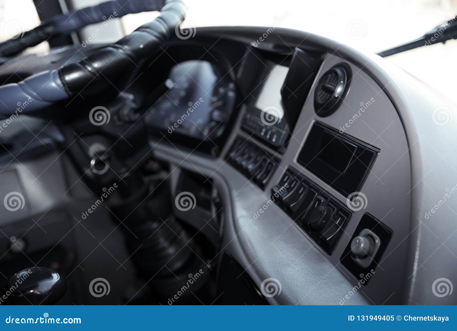 Professional Driver`s Cab in Modern Bus Stock Image - Image of business ...
