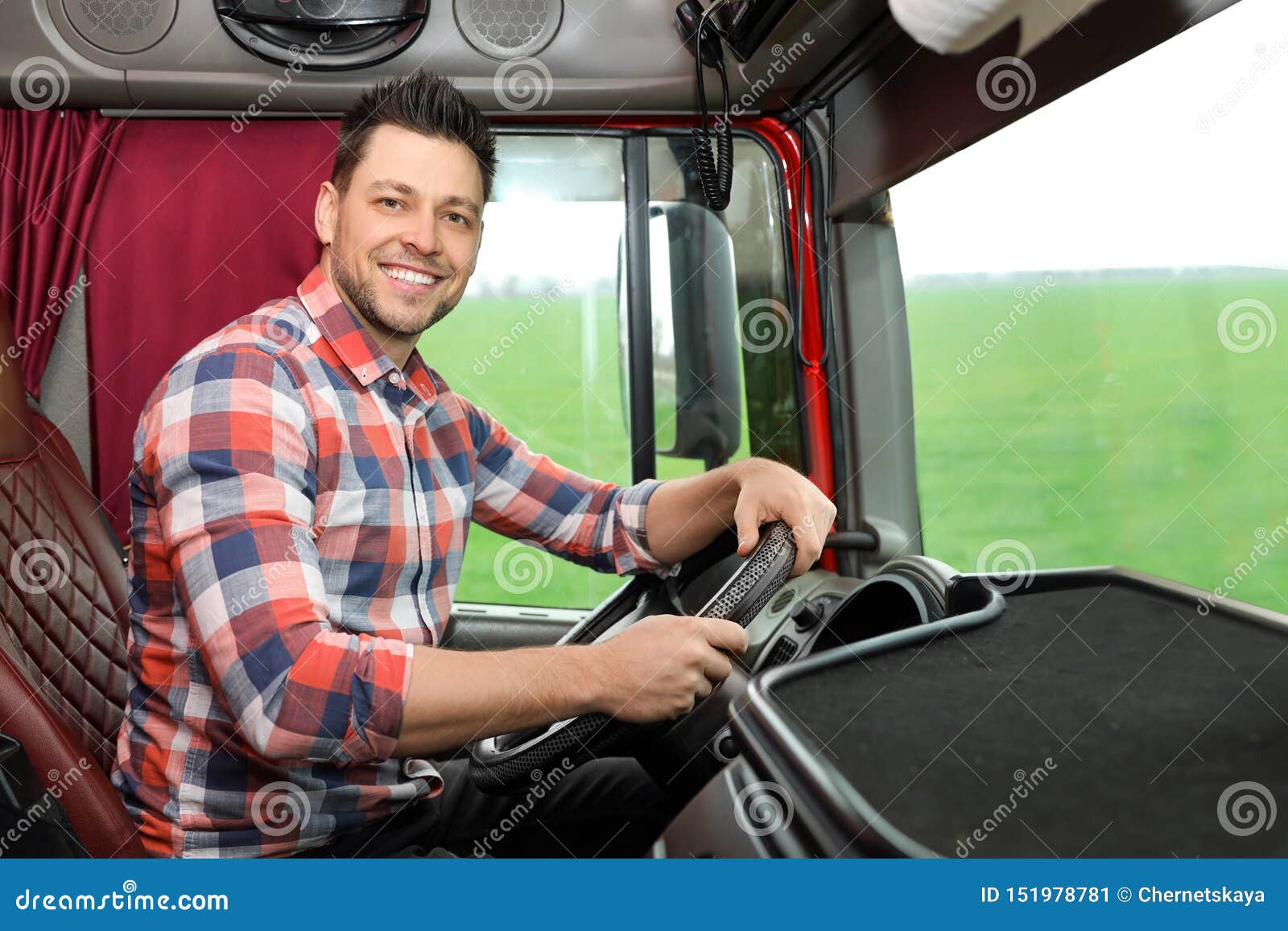 Professional Driver Sitting in Cab of Truck Stock Image - Image of ...
