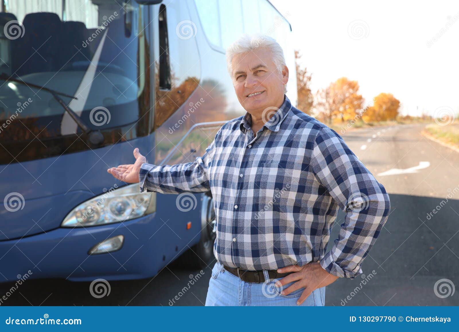Professional Driver Standing Near Bus Stock Photo - Image of auto ...