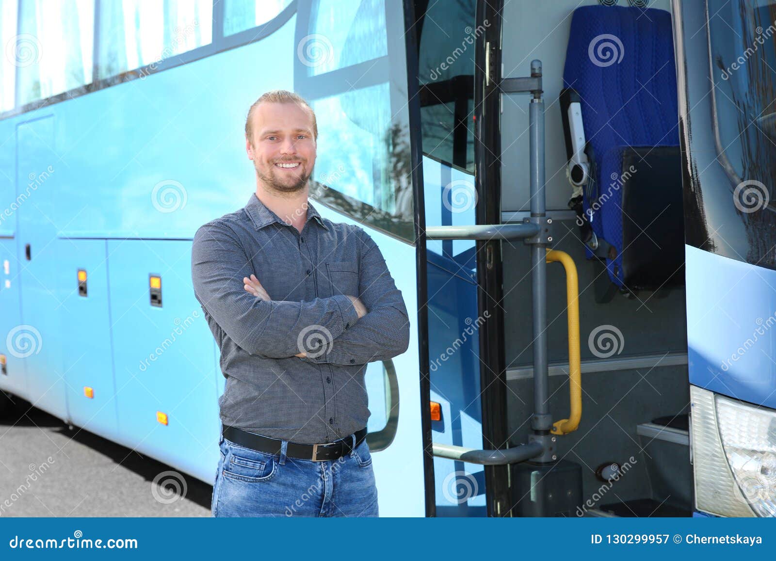 Professional Driver Standing Near Bus Stock Image - Image of coach ...