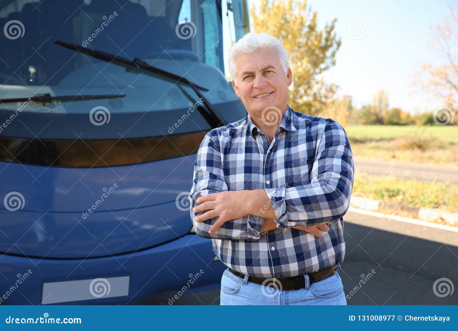 Professional Driver Standing Near Bus Stock Image - Image of adult ...