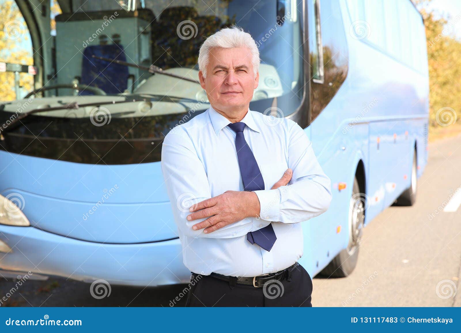 Professional Driver Standing Near Bus Stock Image - Image of shuttle ...