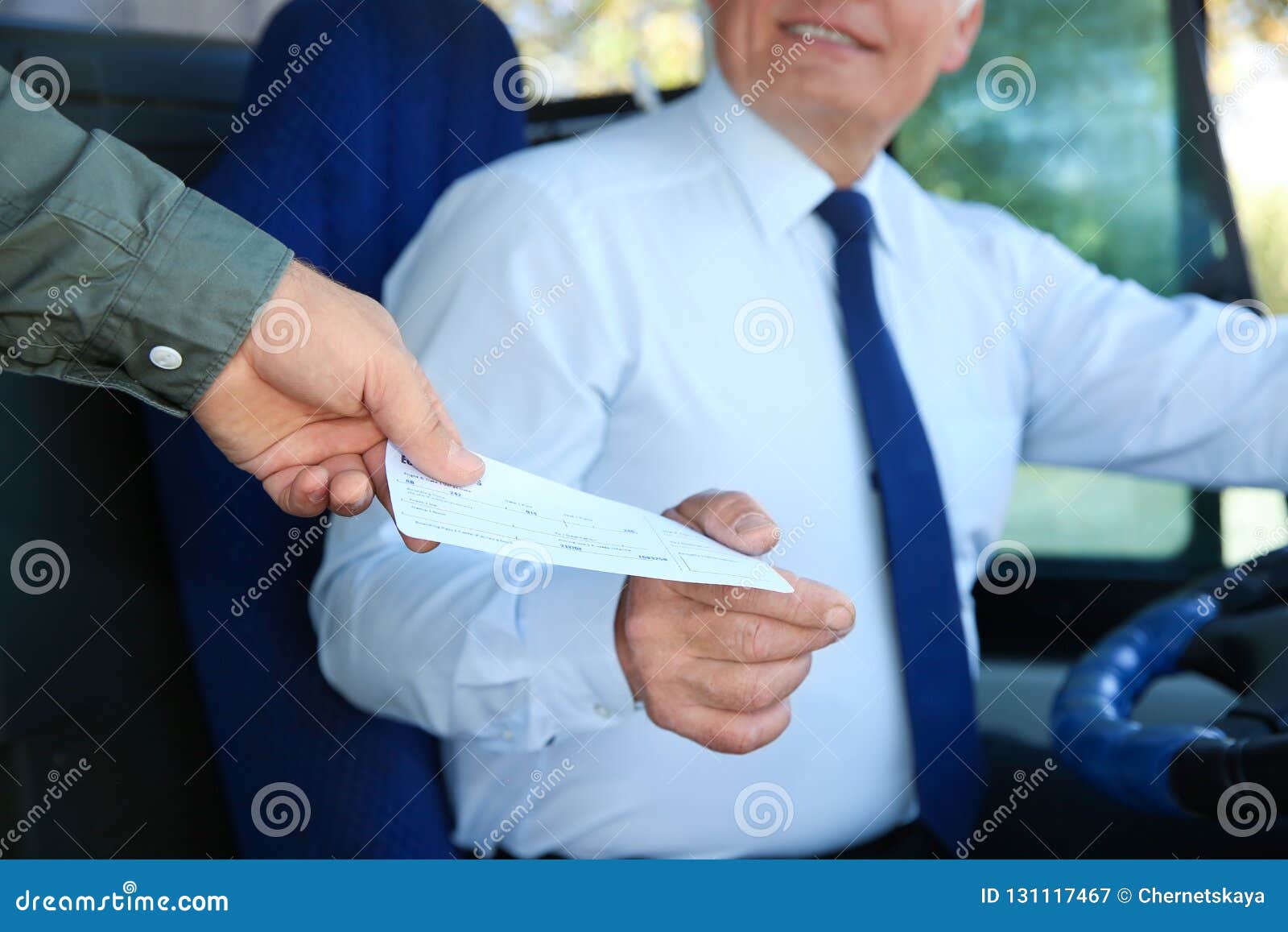 Professional Driver Taking Ticket from Passenger Stock Image - Image of ...