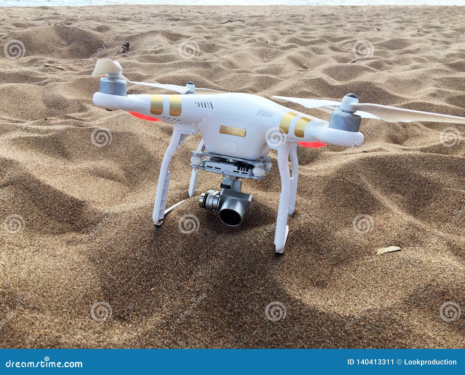 Professional Drone Quadcopter with Digital Camera on Tropical Beach ...