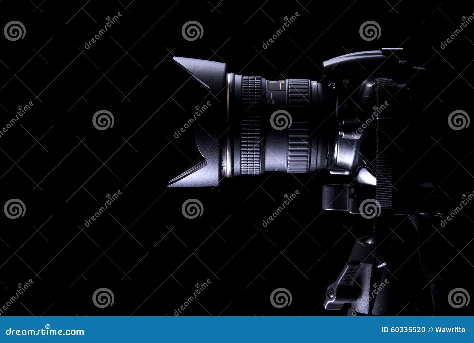 Professional DSLR Camera on Dark Background Stock Photo - Image of shot ...
