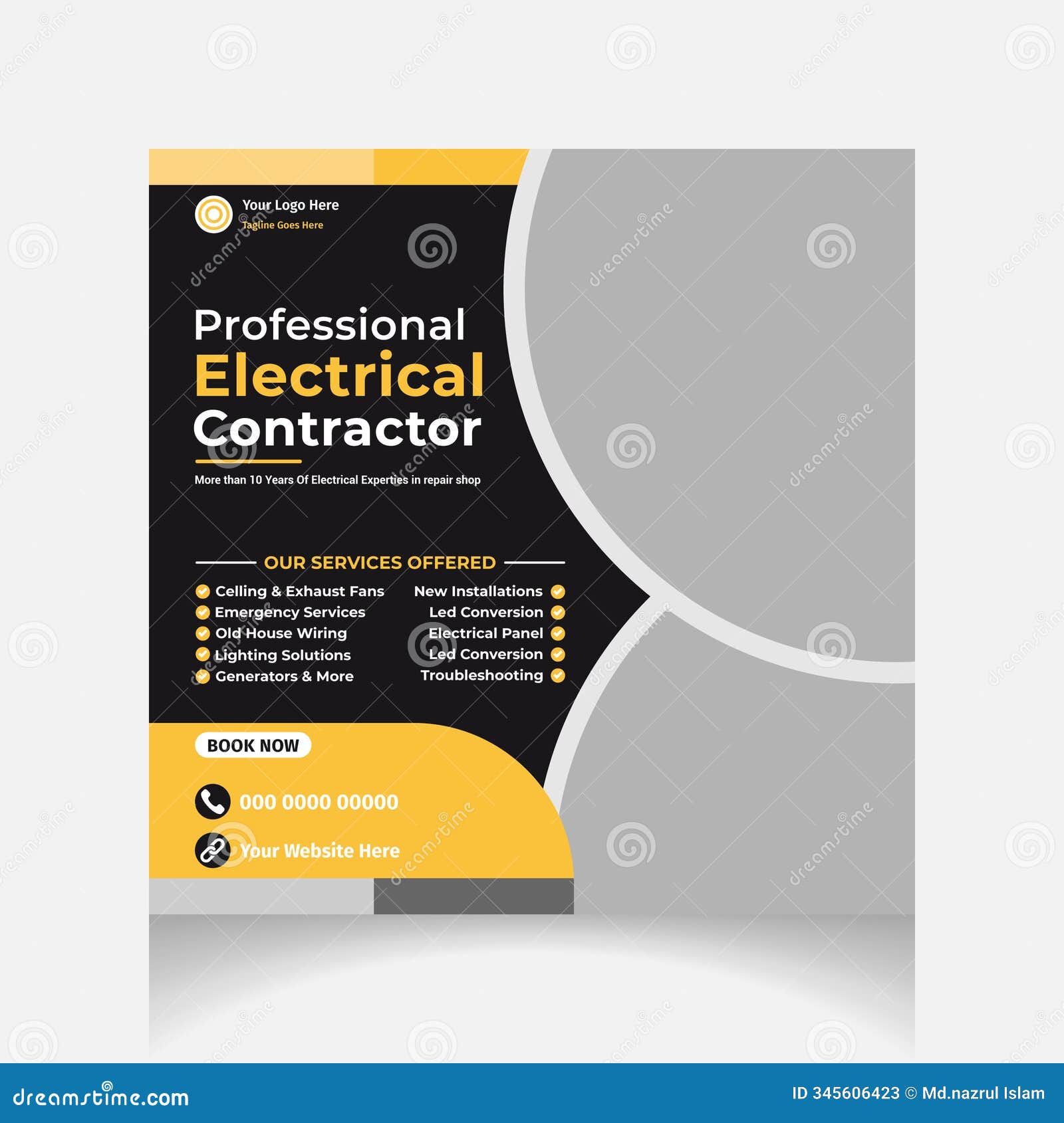 Electrical Contractor Service Banner Use Square Layout With Dark Blue ...