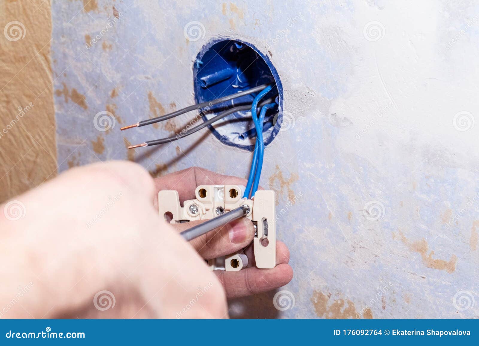 Attaching Wires To Wall Socket Stock Photo - Image of hands, connection ...