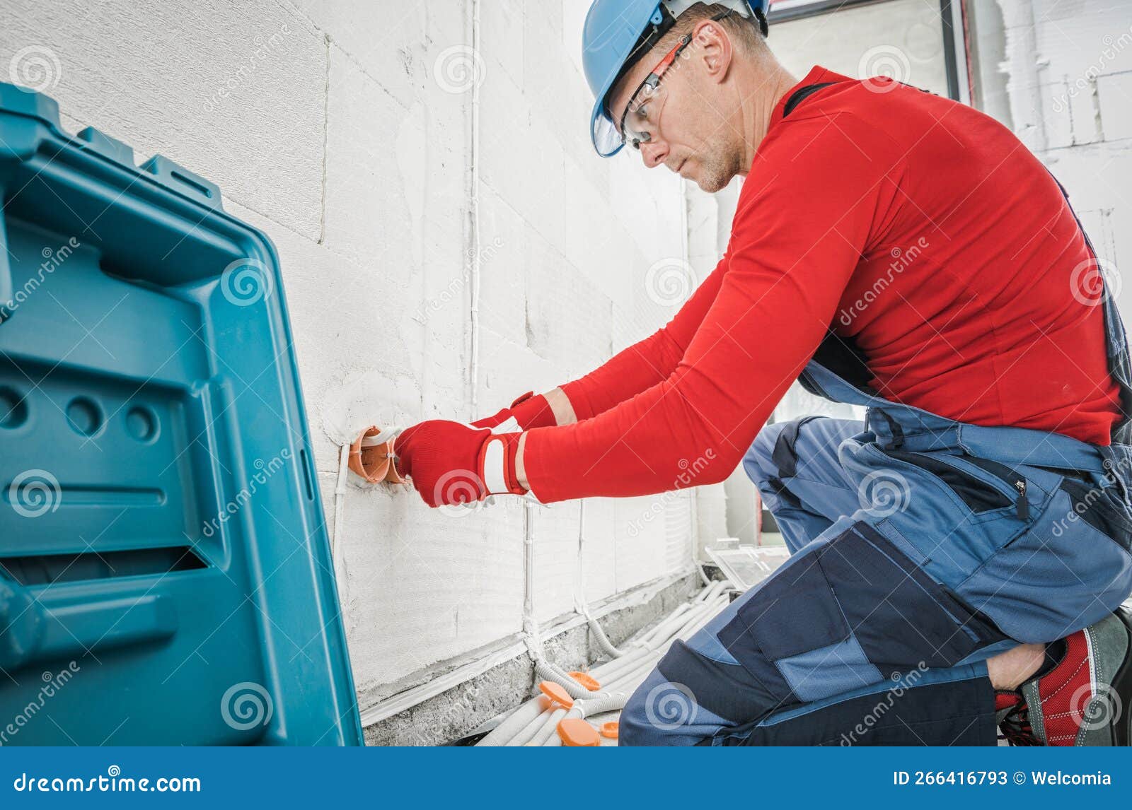 Professional Electrician Contractor Installing Electric Socket Stock ...