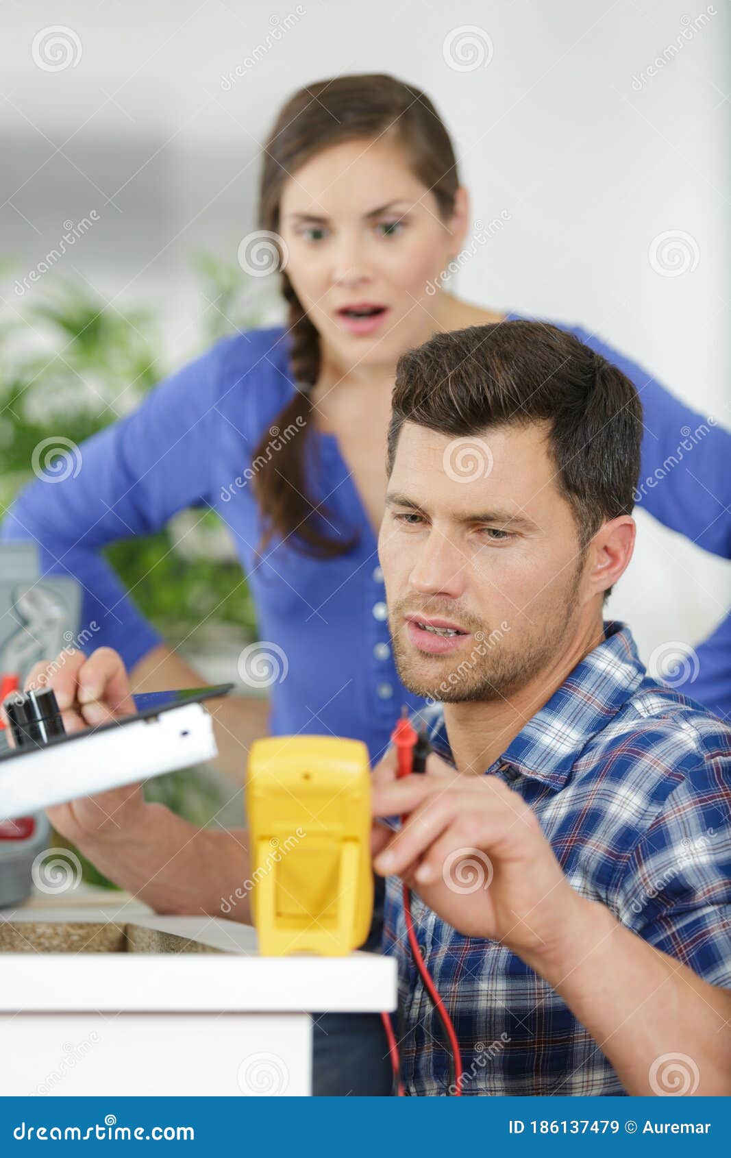 Professional Electrician Man Fixing Critical Problem Electric Stock ...