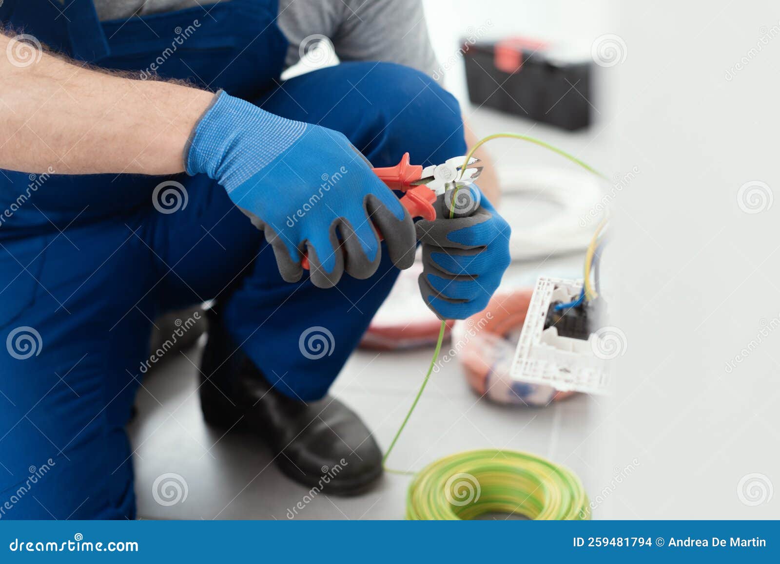 Professional Electrician Working on the Electrical System Stock Photo ...