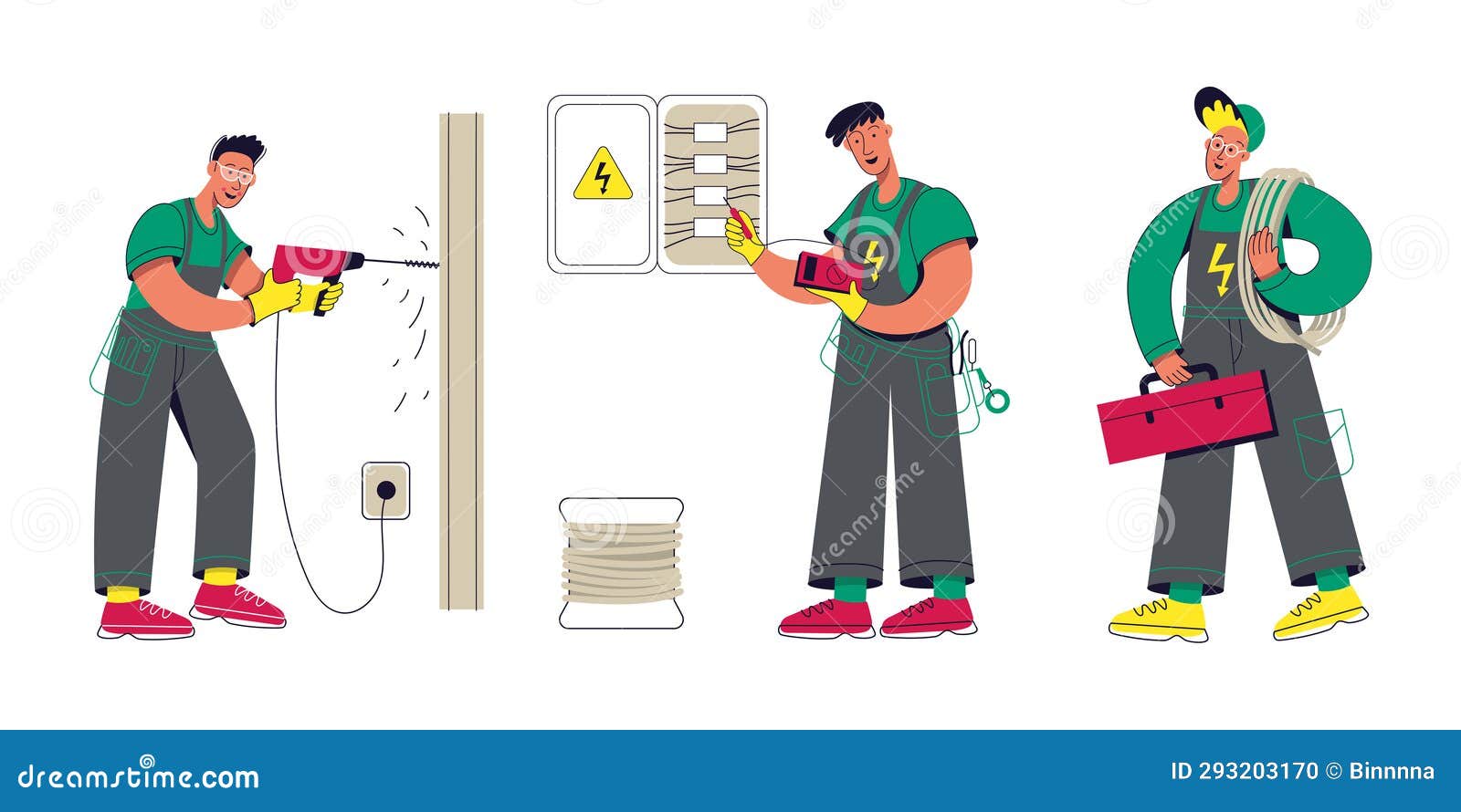 Professional Electricians Working with Electrical Work Tools ...