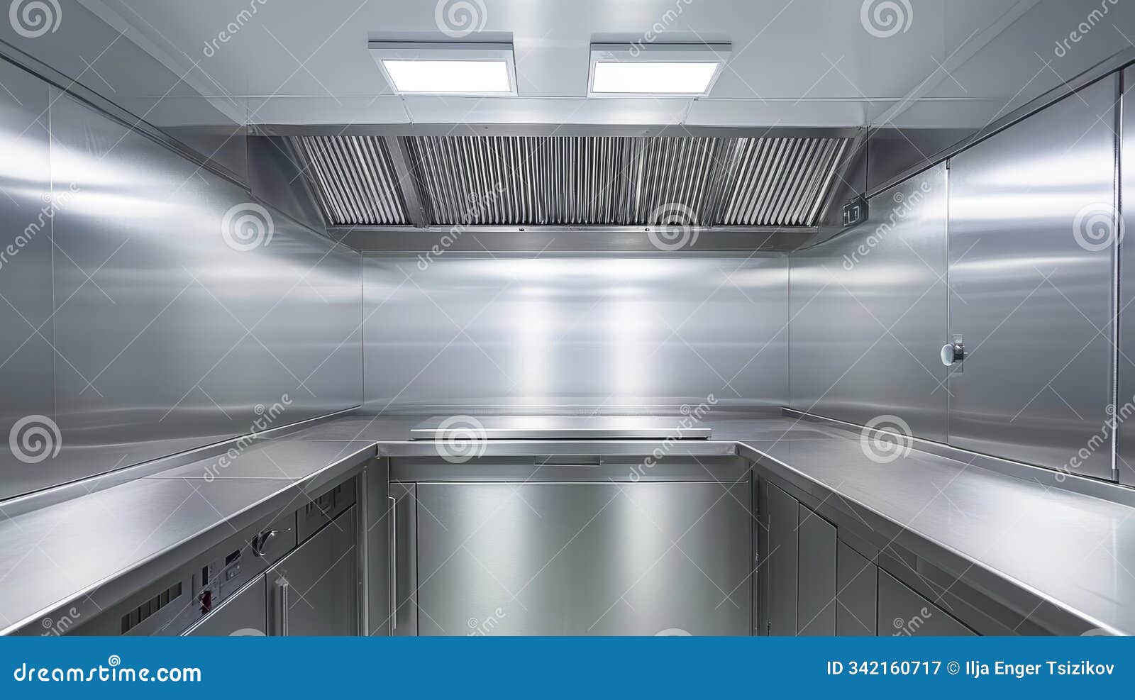 Professional Empty Commercial Kitchen, Stainless Steel Surfaces ...