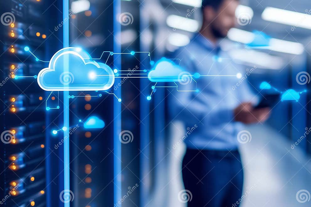 A Professional Engages with Connected Devices, Visualizing Cloud ...