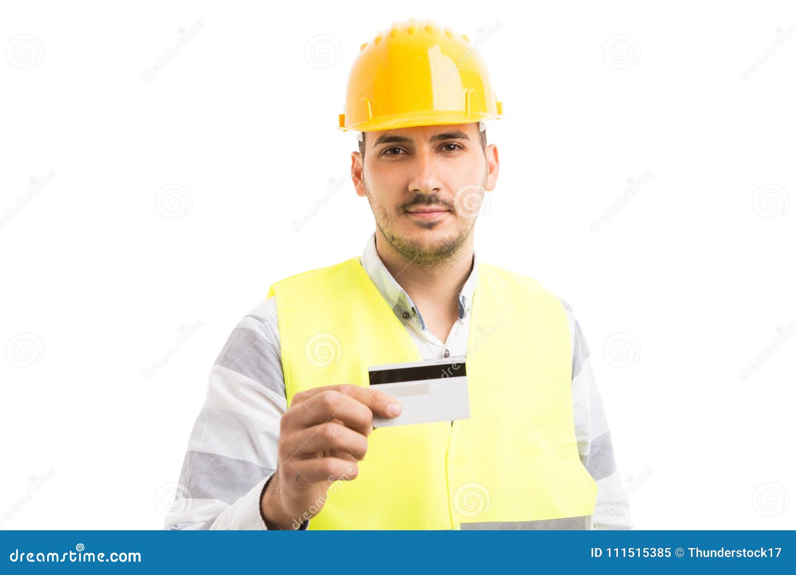 Professional Engineer or Constructor Holding Showing Credit Card Stock ...