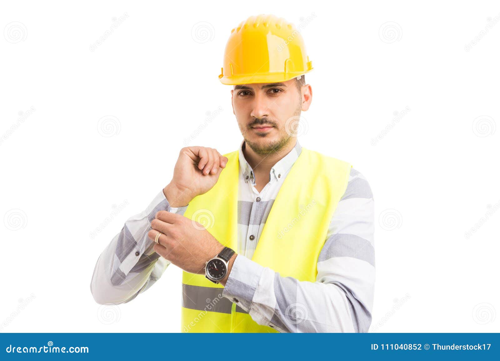Professional Engineer Dressing or Getting Ready for Work Stock Photo ...