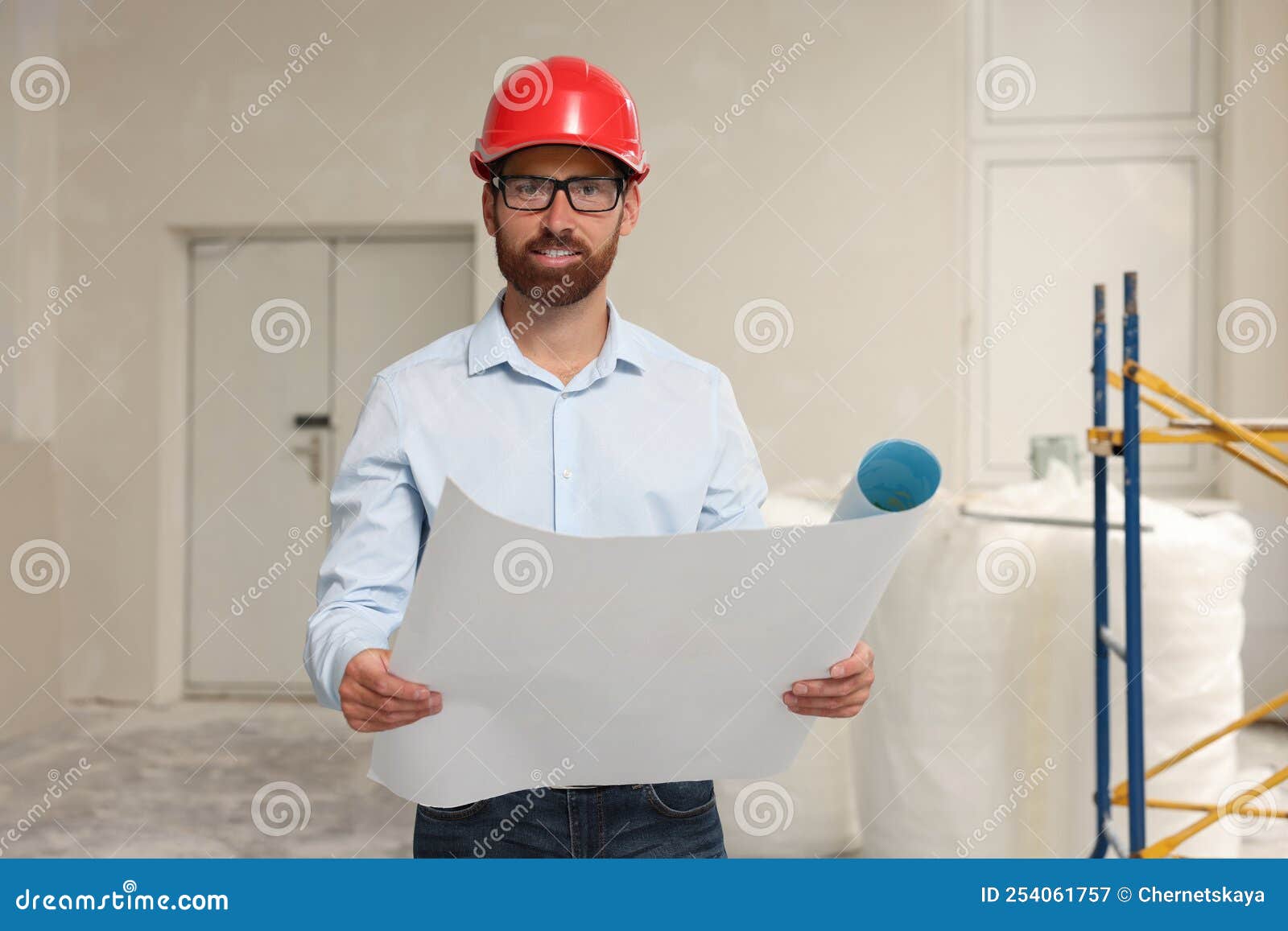 Professional Engineer in Hard Hat with Draft Stock Image - Image of ...