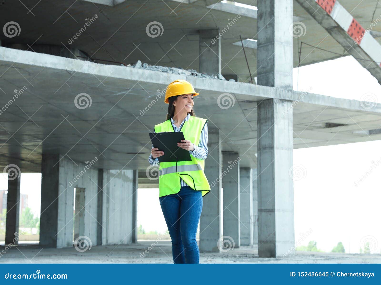 Professional Engineer in Safety Equipment with Clipboard Stock Image ...