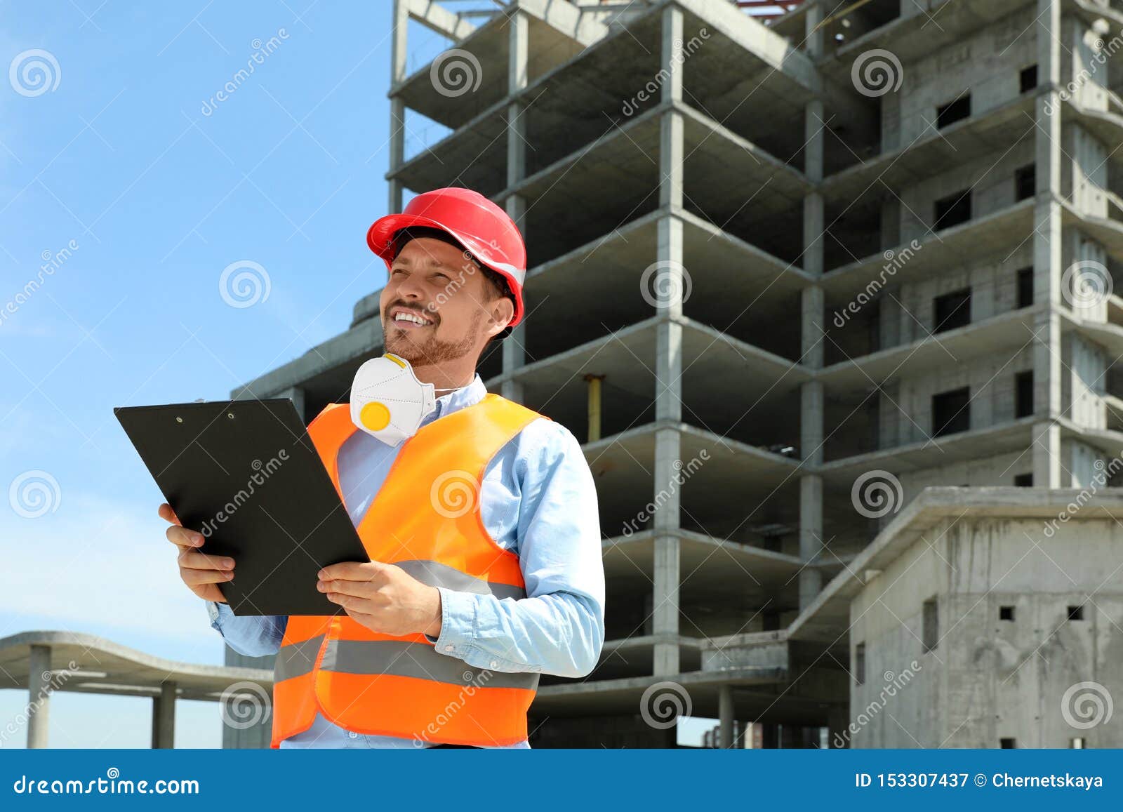 Professional Engineer in Safety Equipment with Clipboard Stock Image ...