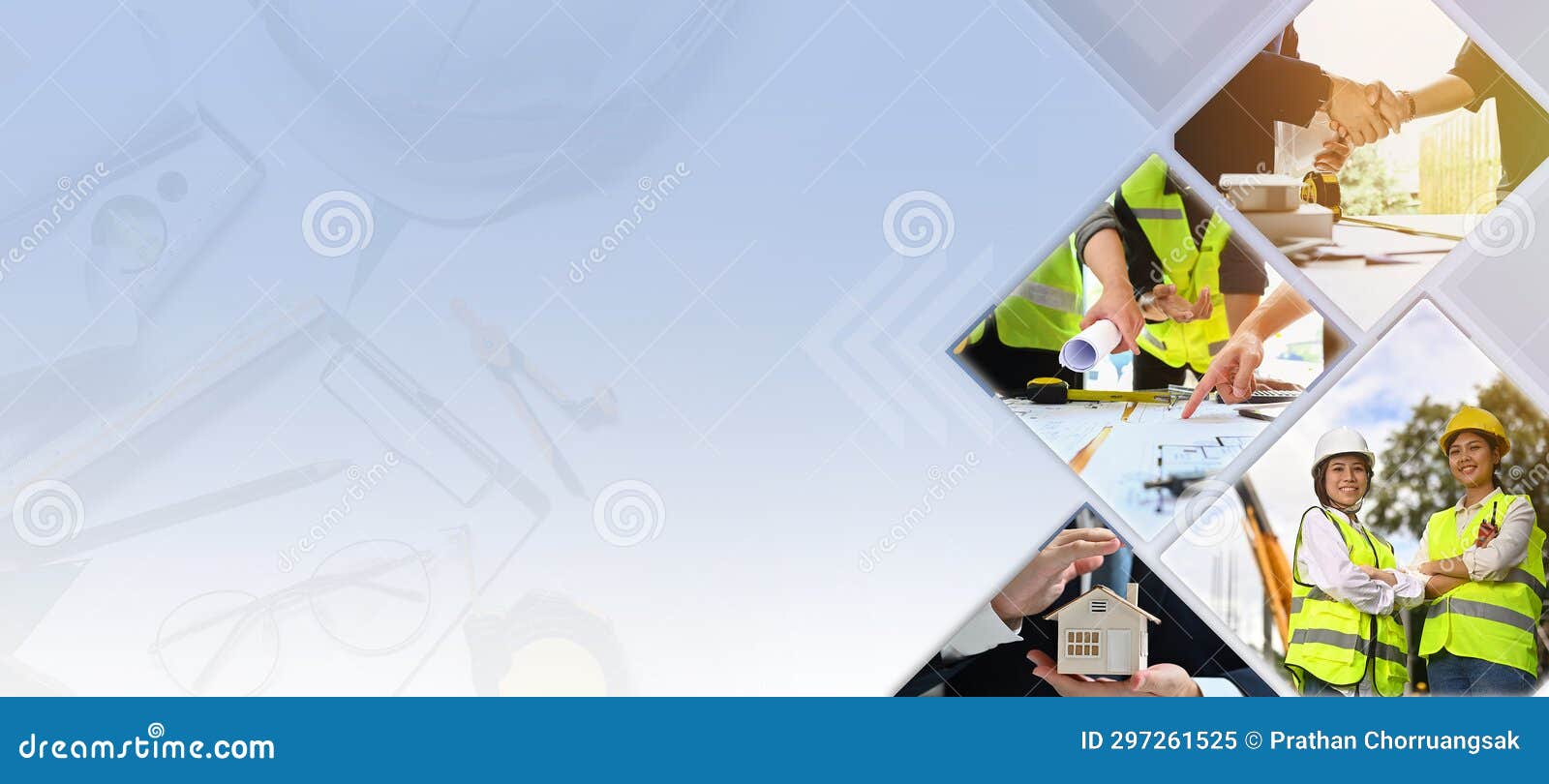 Professional Engineer Team in Work Site and Engineer Desk Background ...