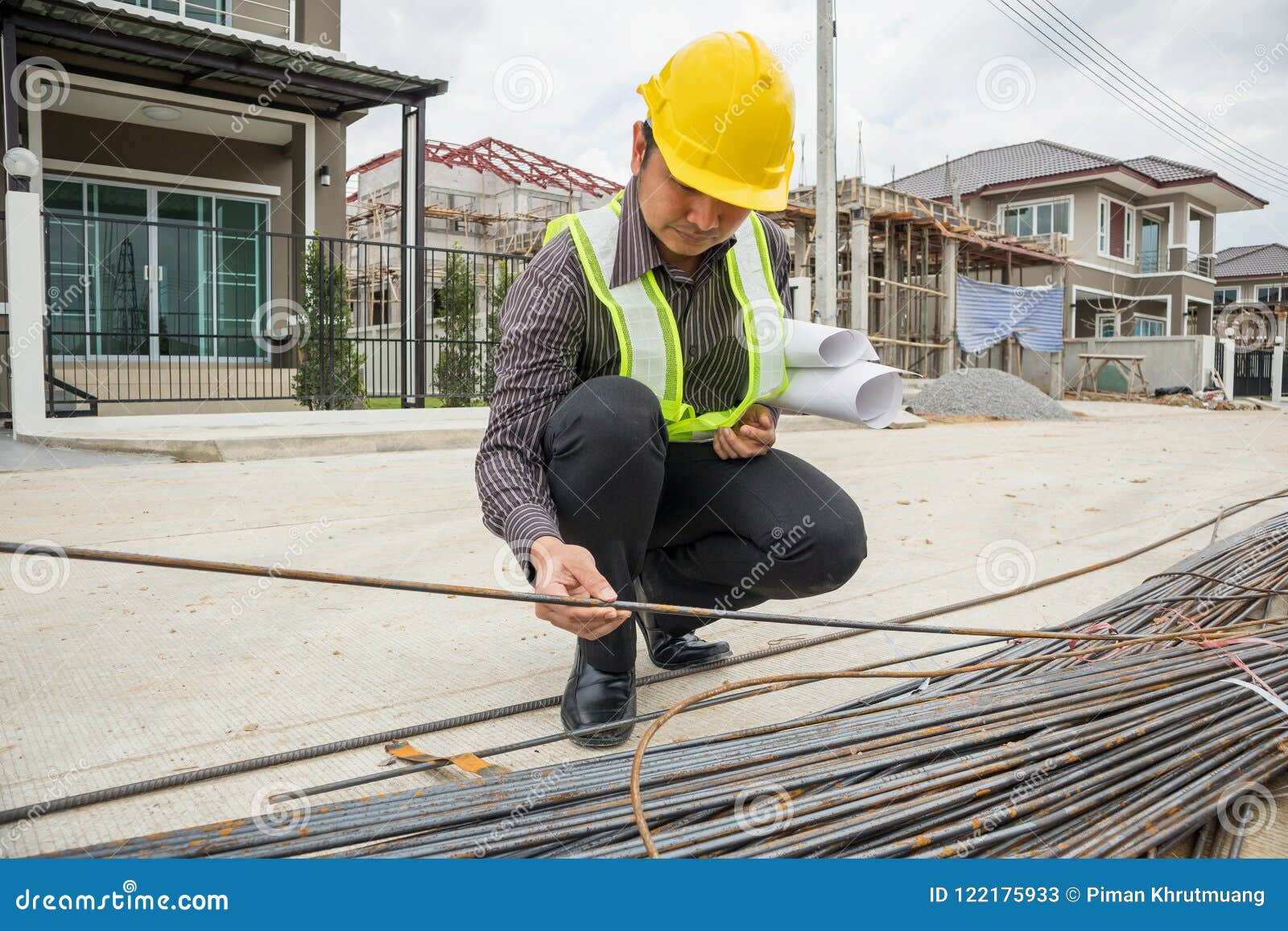 Professional Engineer Worker at the House Building Construction Stock ...