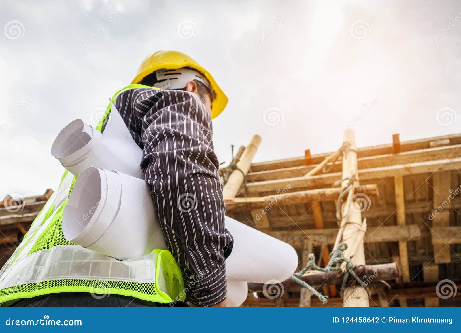 Professional Engineer Worker at the House Building Construction Stock ...
