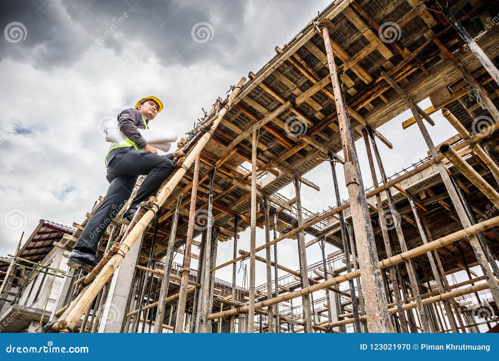 Professional Engineer Worker at the House Building Construction Stock ...