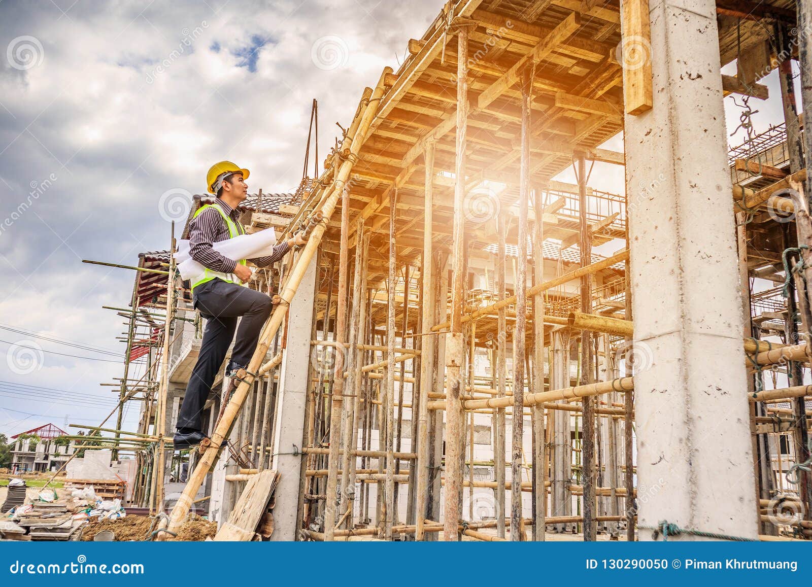 Professional Engineer Worker at the House Building Construction Stock ...