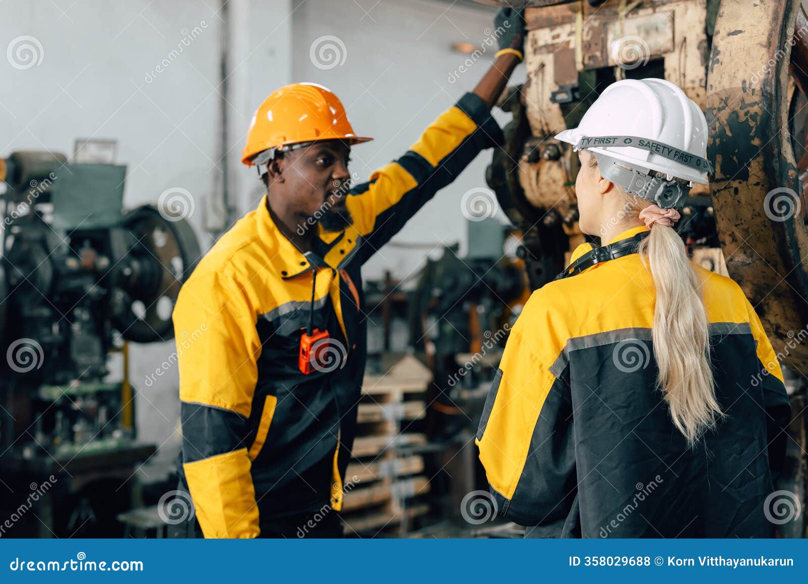 Professional Engineer Worker Talking Meeting Together Brake Relax in ...