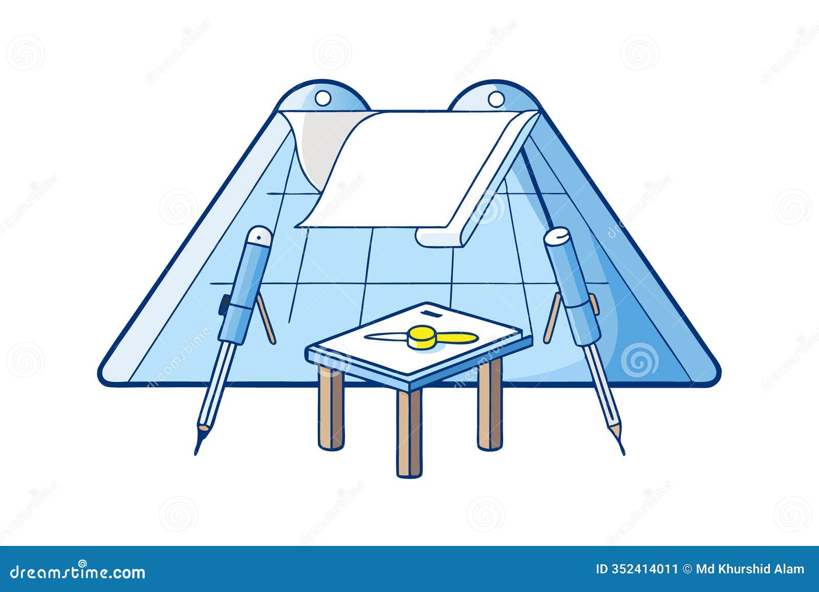 Professional Engineering Workspace Vector with Drafting Table ...