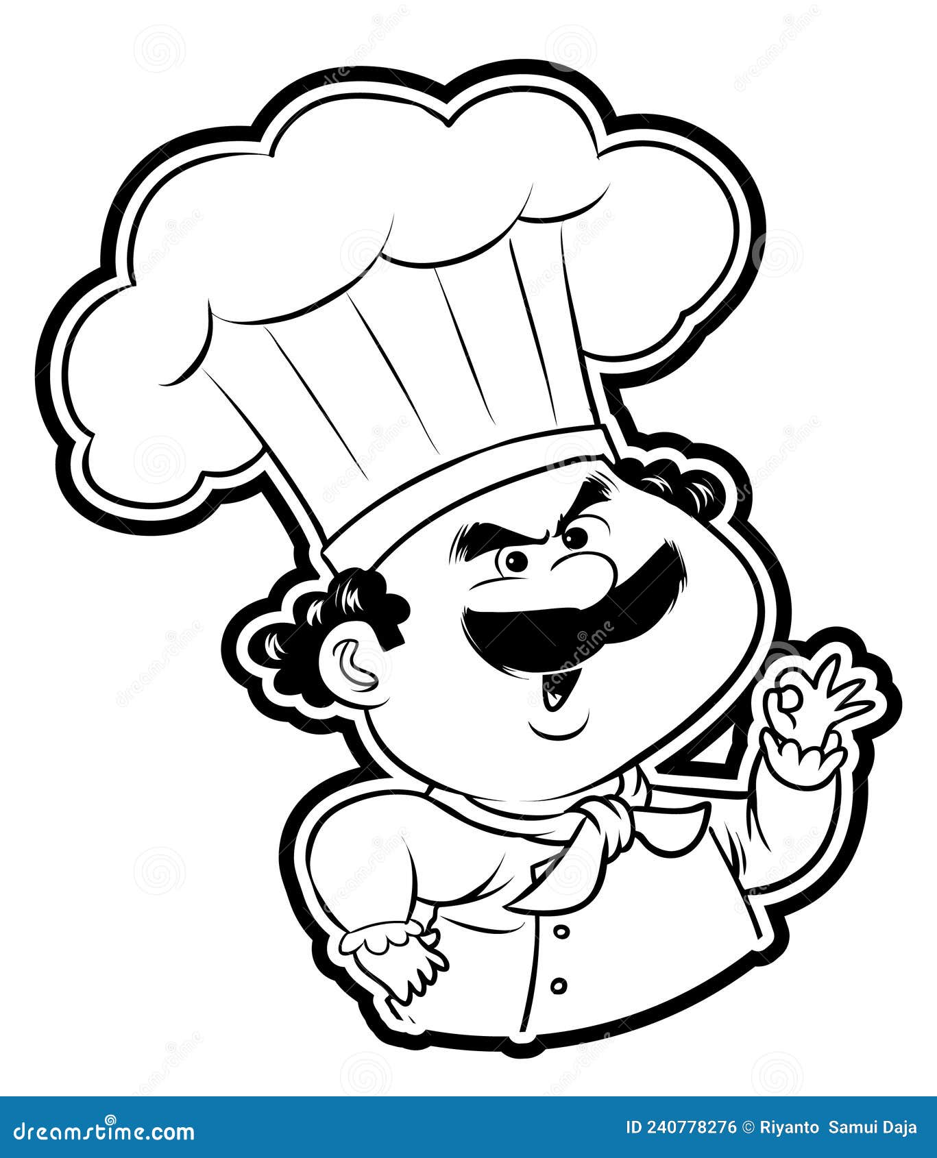 Professional and Experienced Chef Black and White Illustration Stock ...