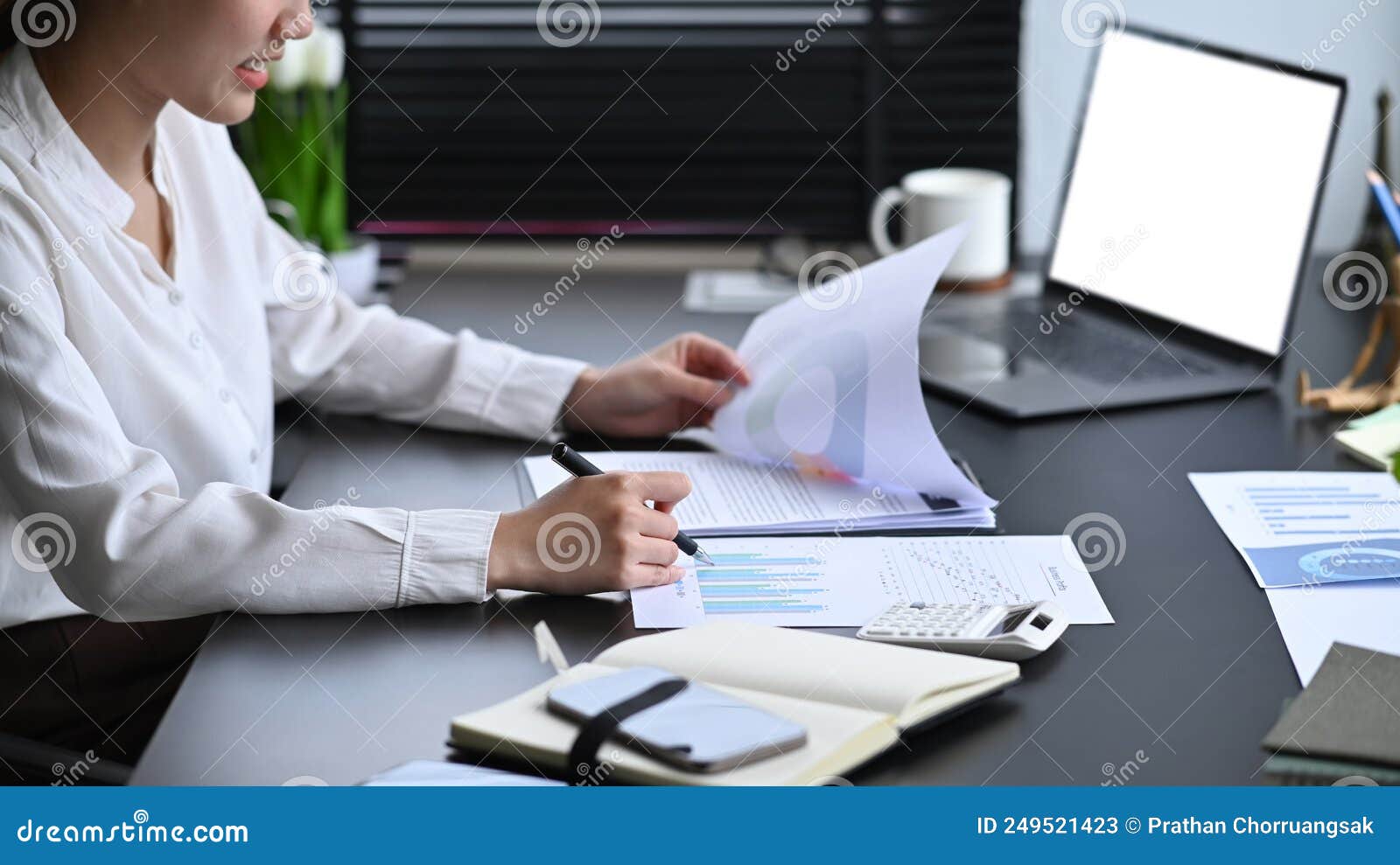 Professional Female Accountant Checking Reports at Modern Office Stock ...