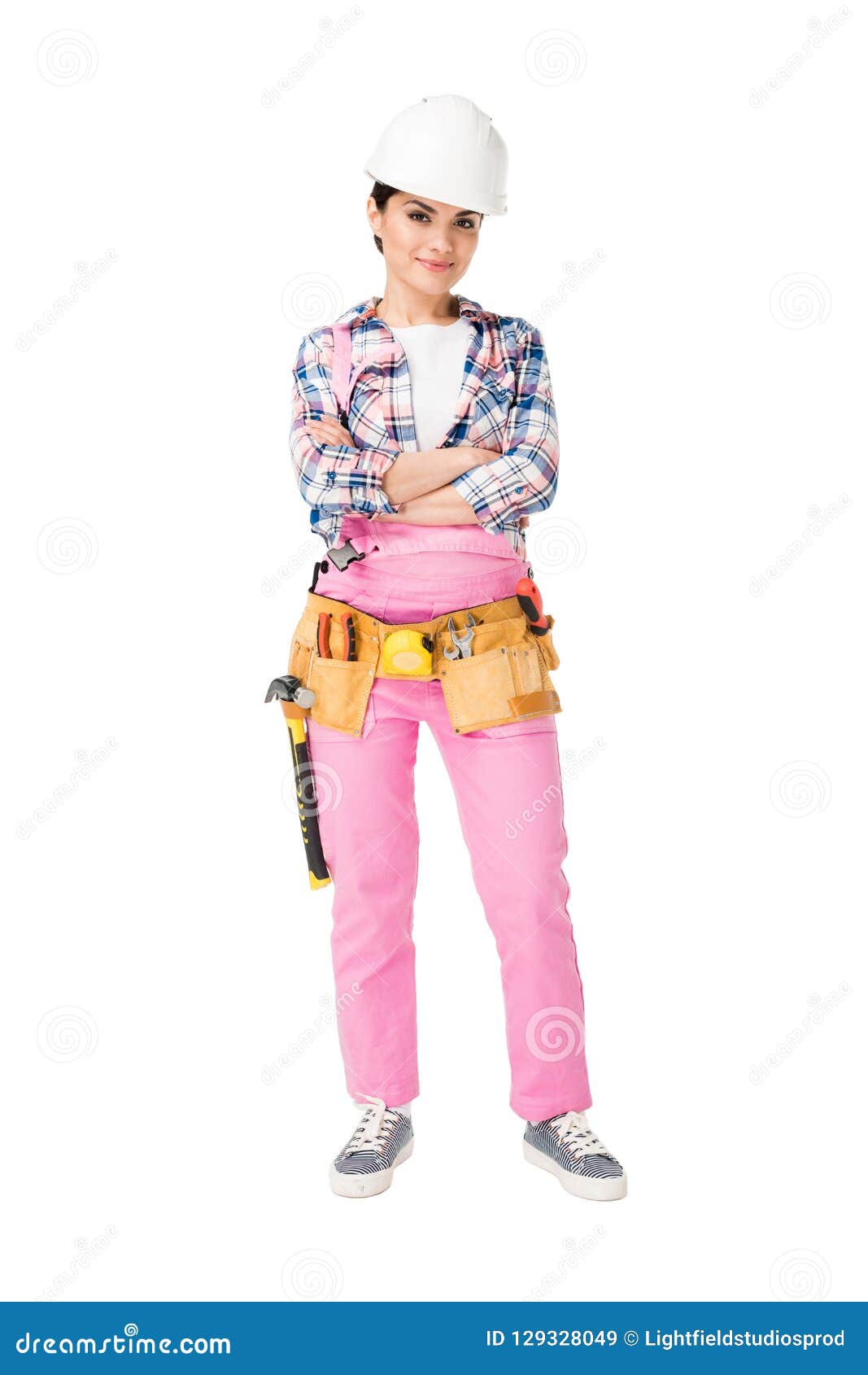 Professional Female Builder in Overalls and Hardhat Stock Image - Image ...