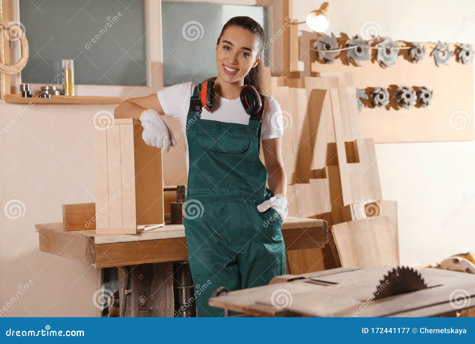 Carpenter In Uniform At His Workplace On Sawmill Royalty-Free Stock ...