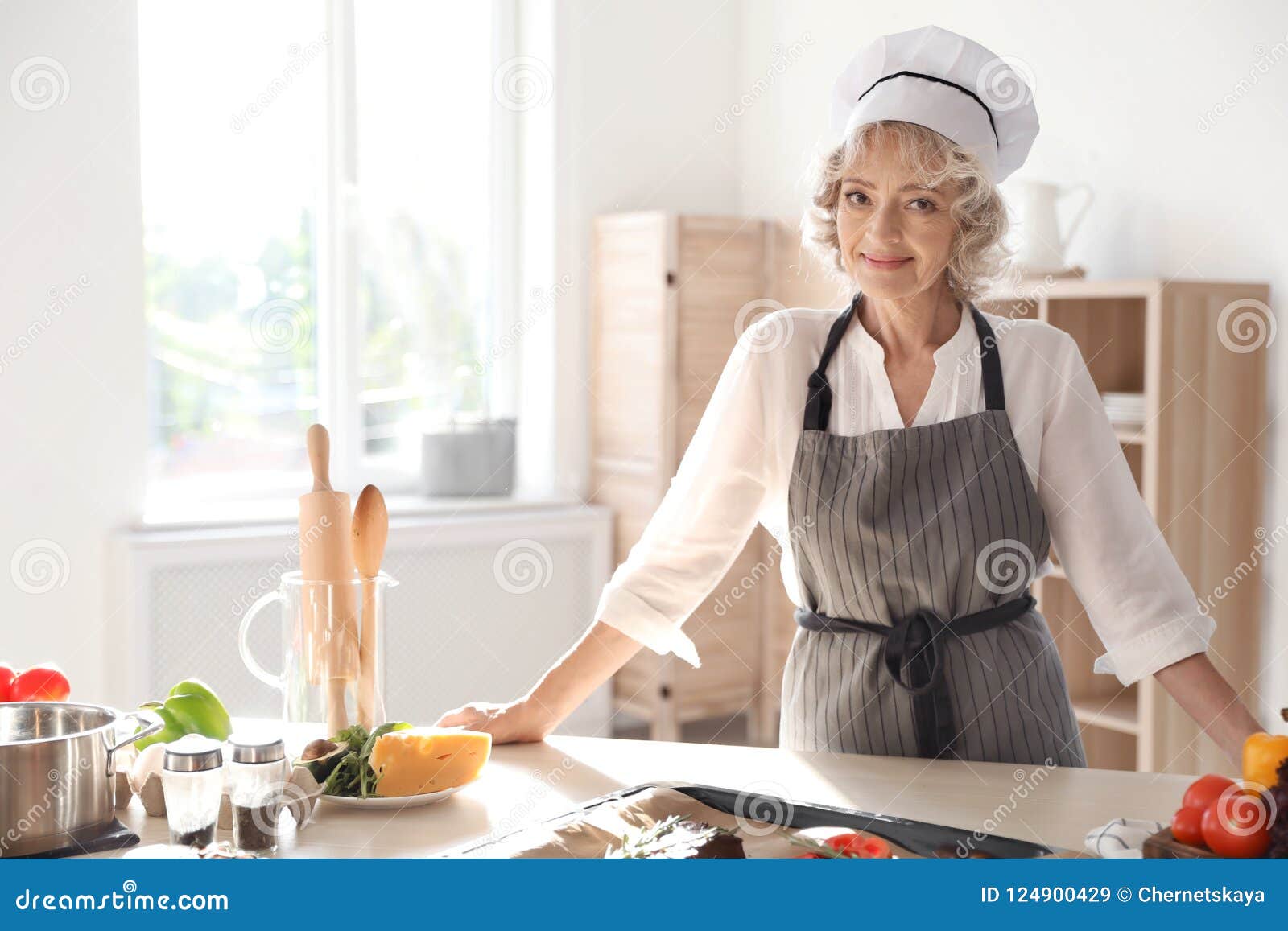 Professional Female Chef Standing Near Table Stock Image - Image of ...