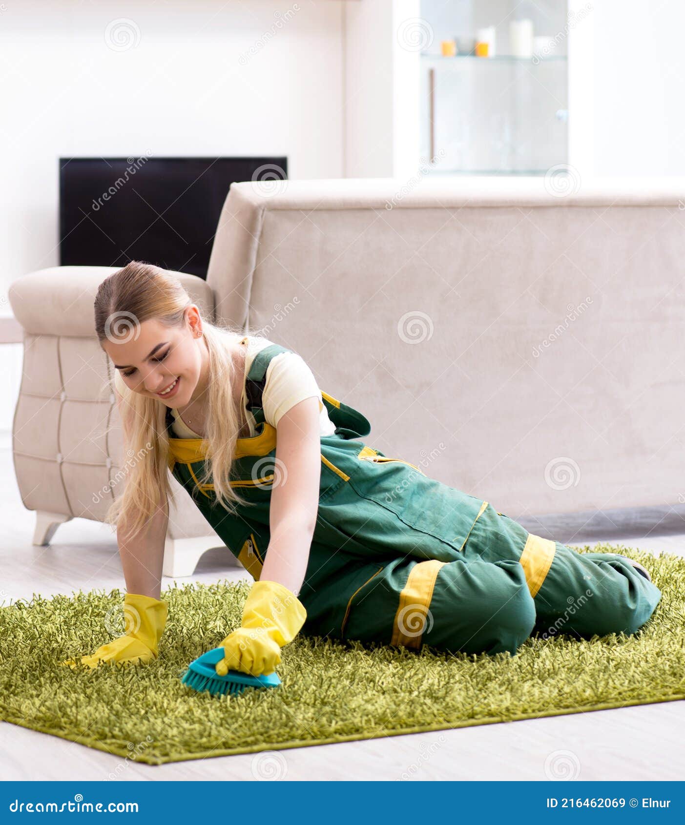 Professional Female Cleaner Cleaning Carpet Stock Image - Image of ...