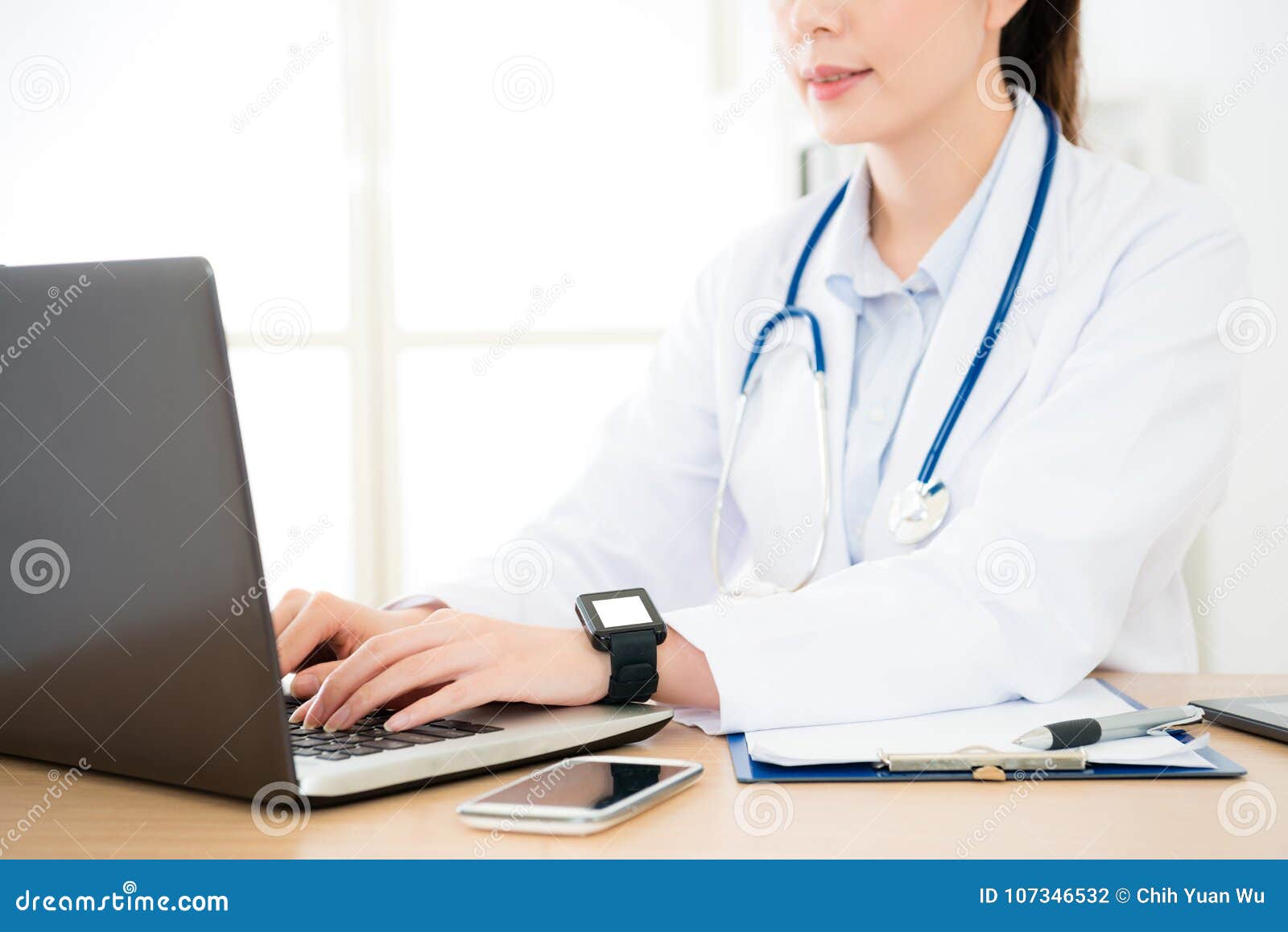 Professional Female Doctor Using Mobile Computer Stock Photo - Image of ...