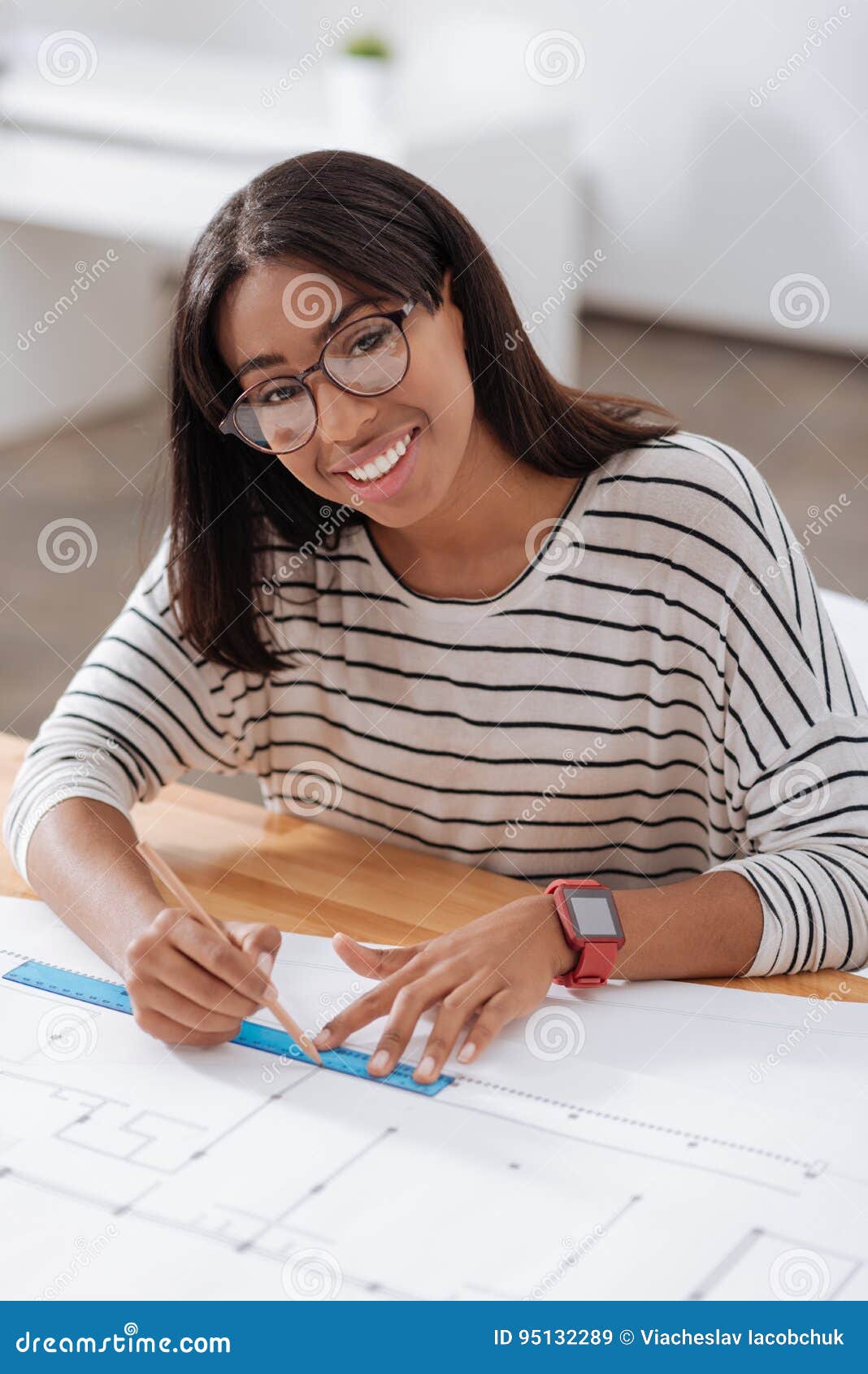 Professional Female Engineer Using Drawing Tools Stock Image - Image of ...