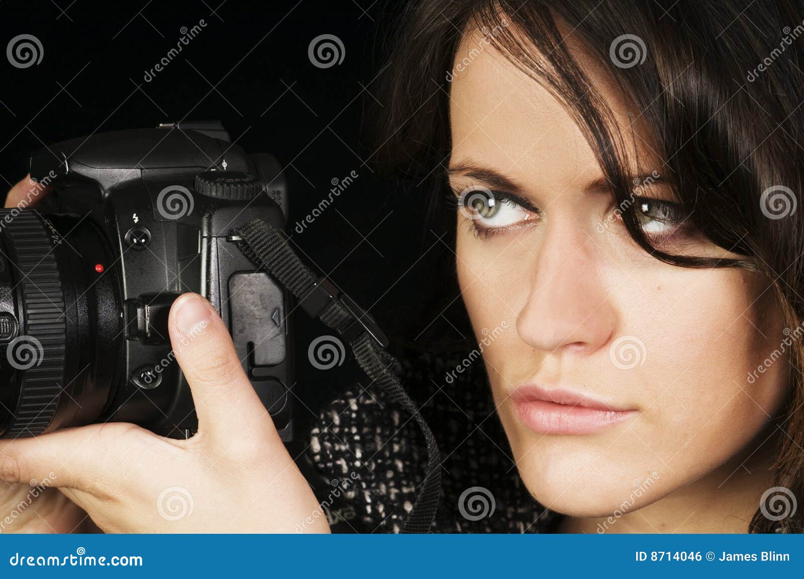 Professional Female Photographer Stock Photo - Image of black, framing ...