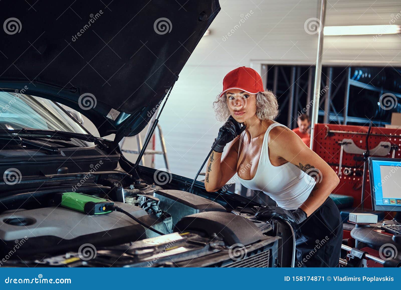 Professional Female Worker is Fixing Car Stock Image - Image of ...