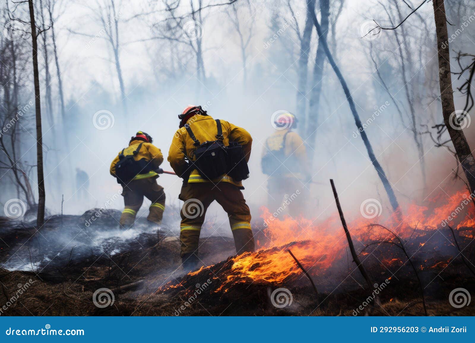Professional Firefighters Team Fights a Wildfire Stock Image - Image of ...