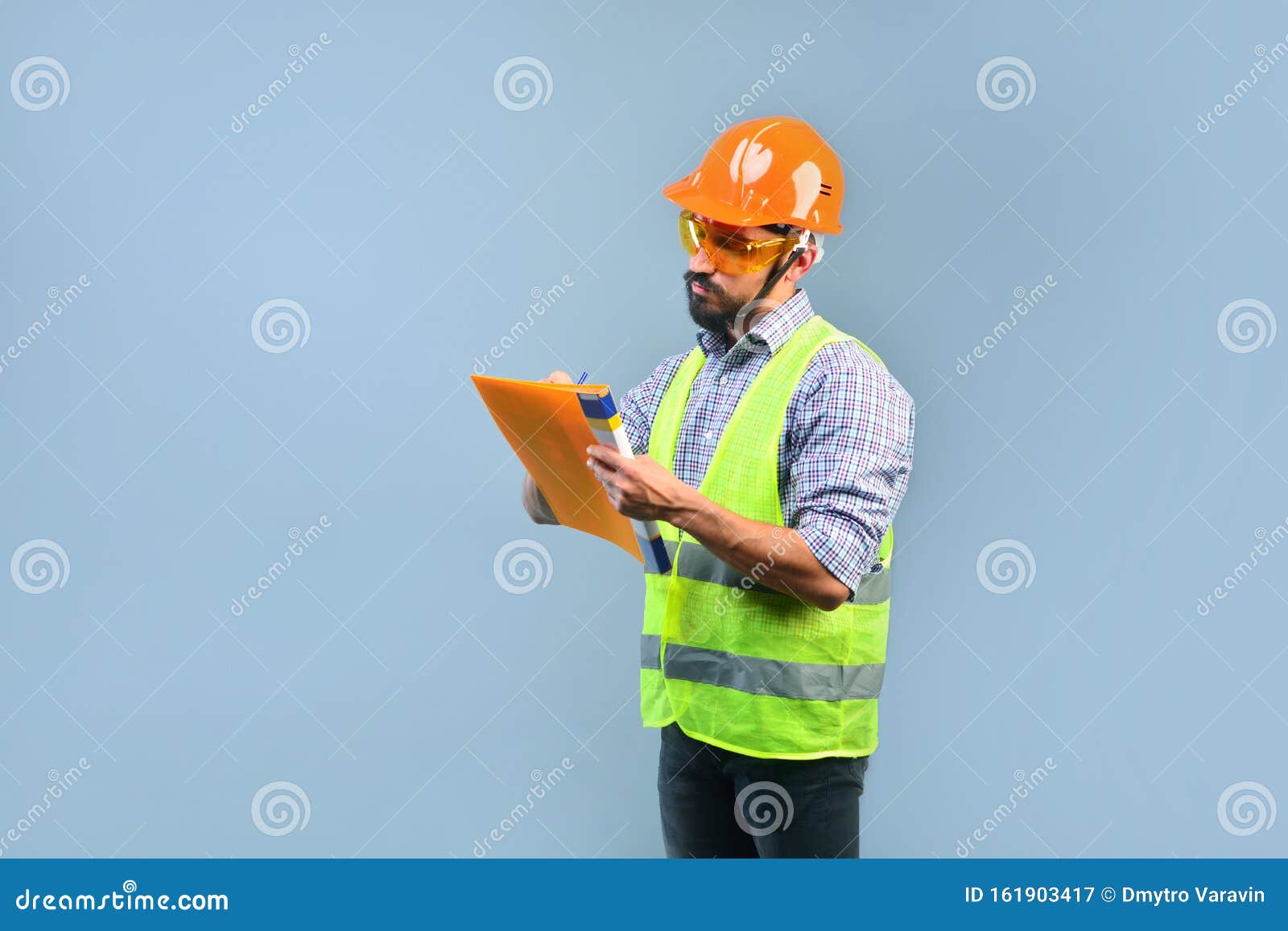 Professional Foreman Builder Holds Folder with Project and Checks ...