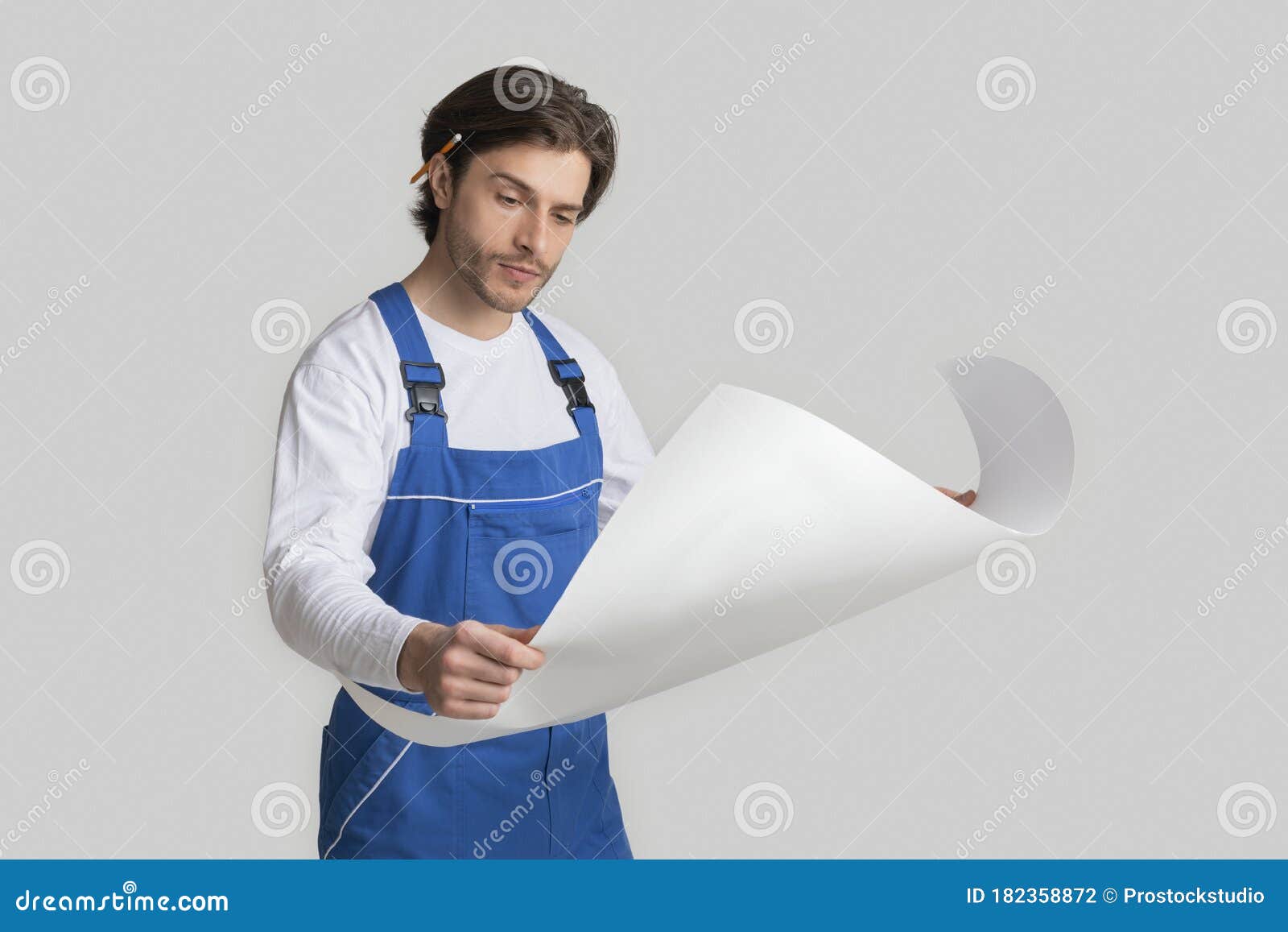 Professional Foreman Wearing Uniform Checking Construction Draft Over ...