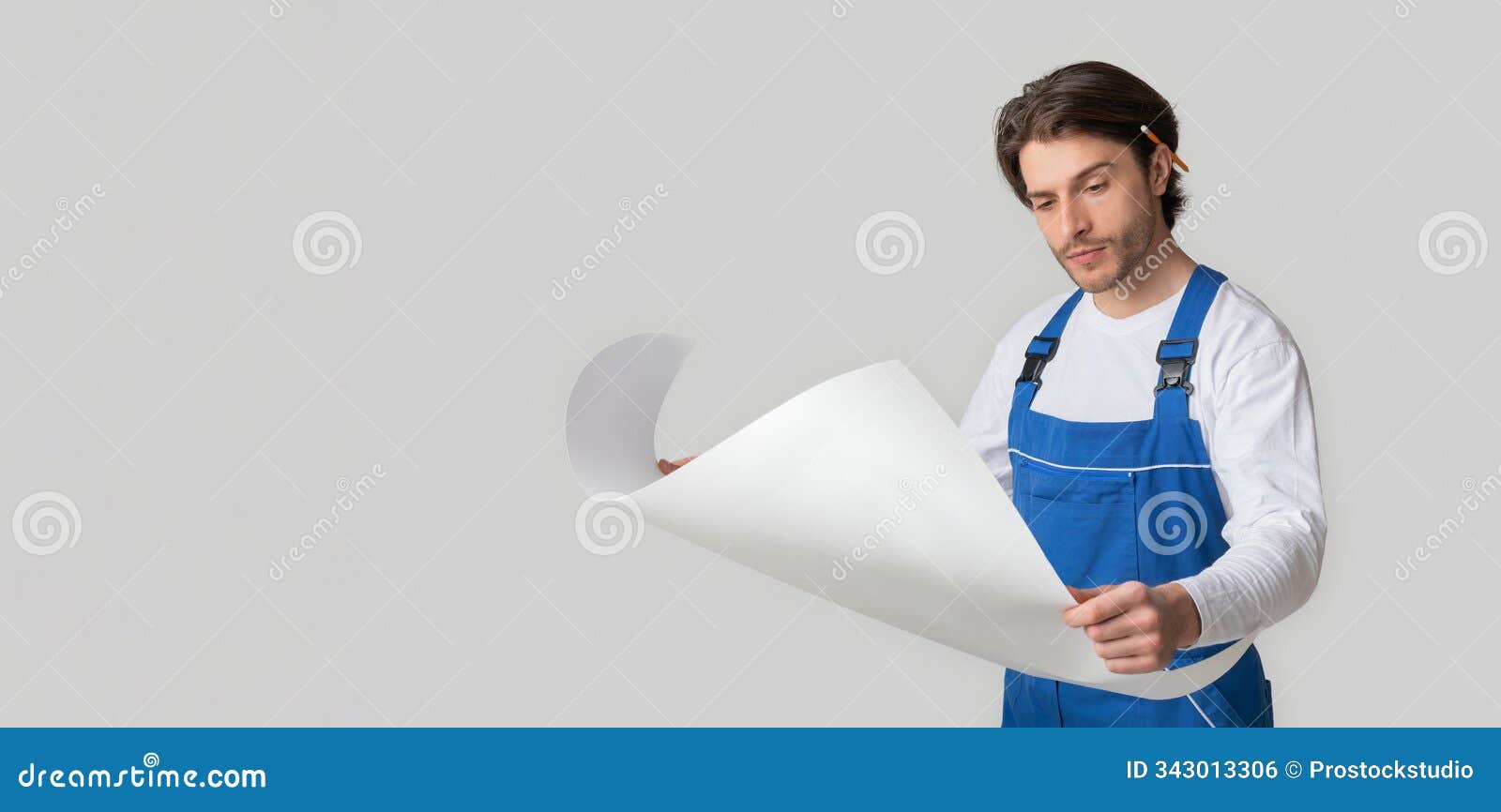 Professional Foreman Wearing Uniform Checking Construction Draft Over ...