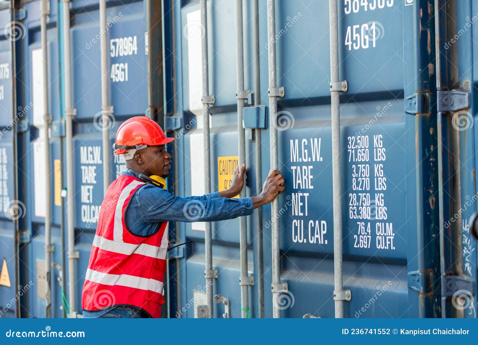 Professional Foreman Work at Container Cargo Site Check Up Goods in ...