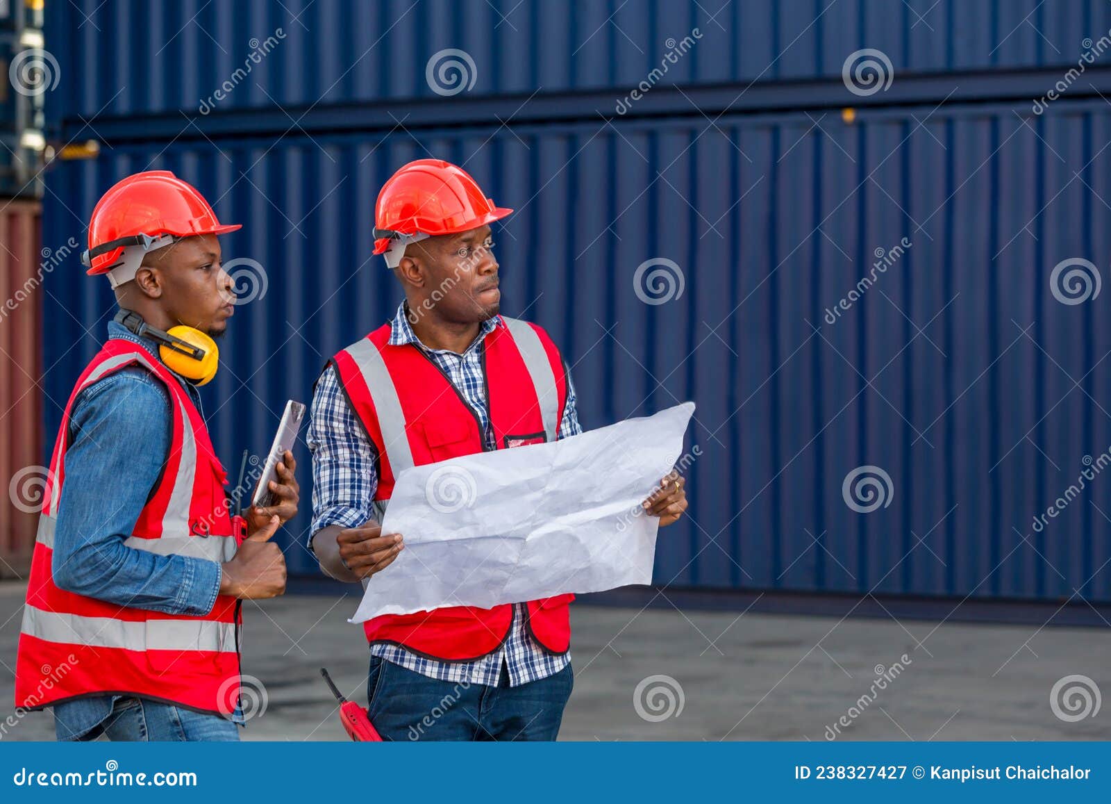 Professional Foreman Work at Container Cargo Site Check Up Goods in ...
